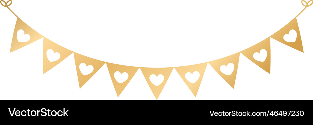 Golden flags with heart pattern festive birthday Vector Image