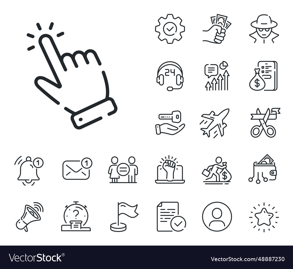 Hand cursor line icon click action sign Royalty Free Vector