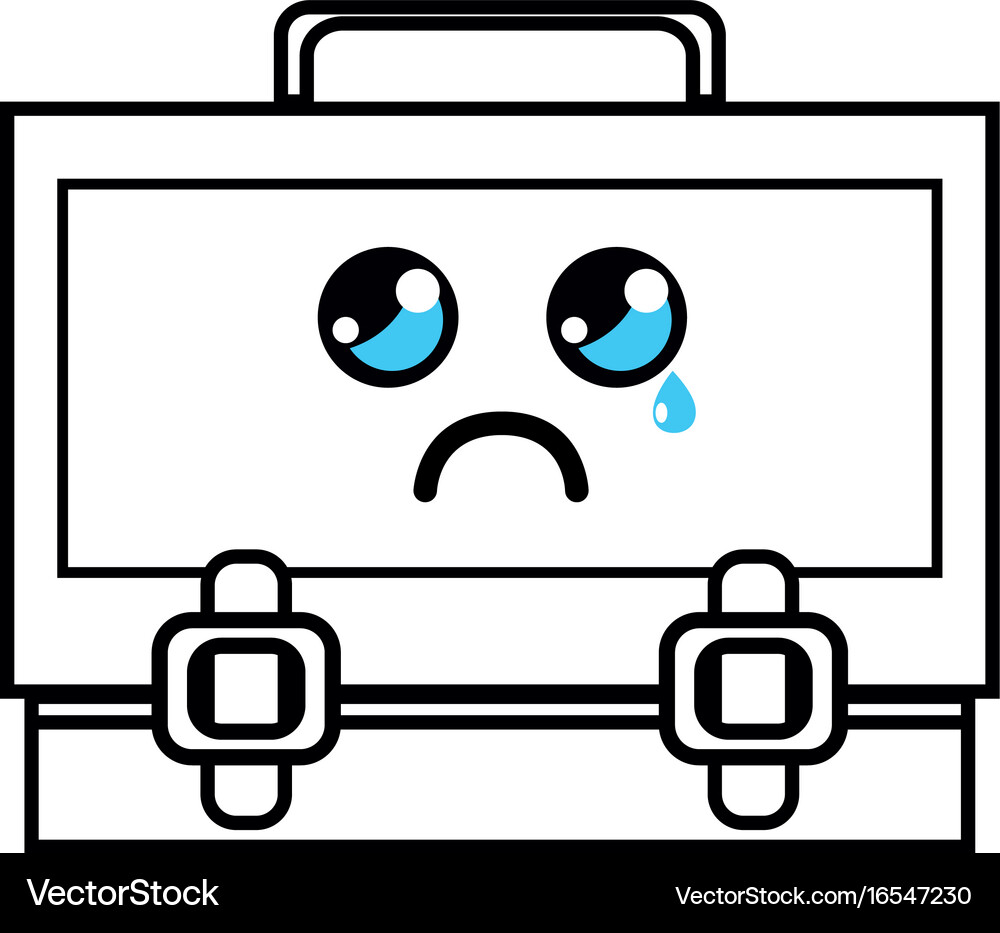 Line kawaii cute crying suitcase design Royalty Free Vector