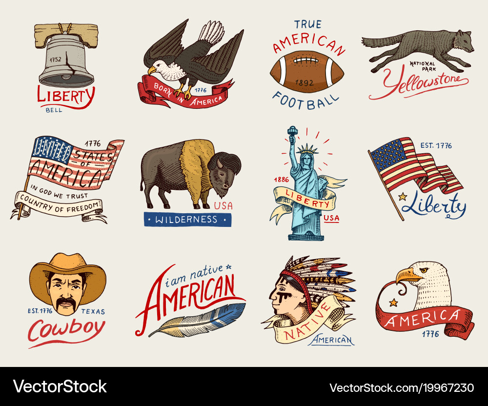 Native american set old labels or badges Vector Image
