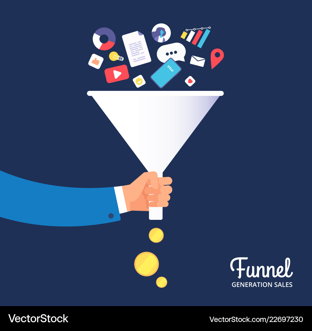 Sale funnel lead management optimisation and Vector Image