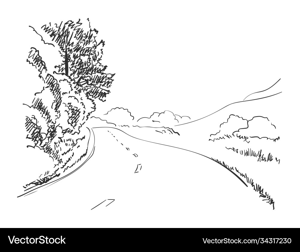 Sketch rural road hand drawn Royalty Free Vector Image