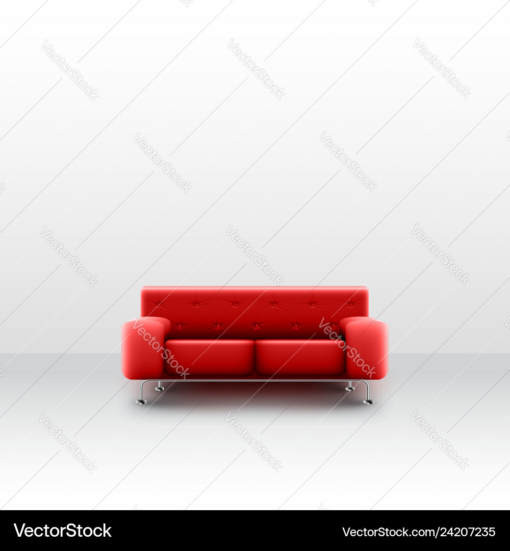 A realistic red couch in white room Royalty Free Vector
