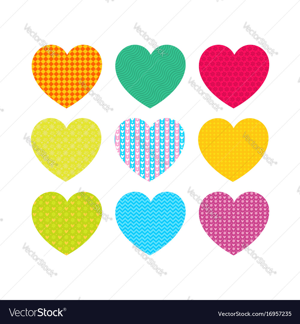 Beautiful colored hearts with different patterns Vector Image