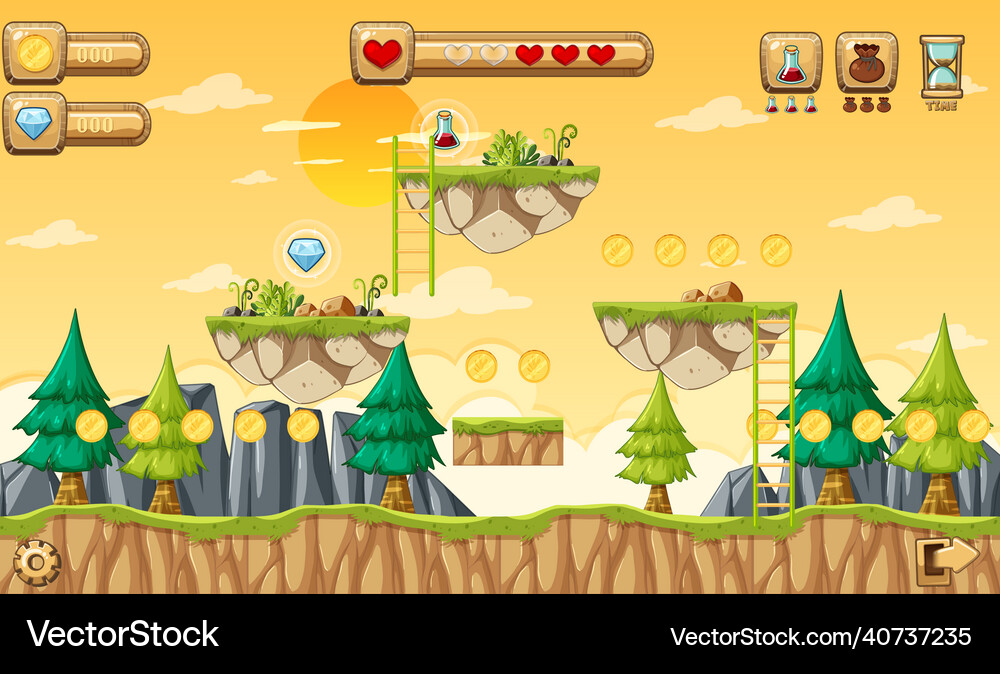 Game template nature forest scene Royalty Free Vector Image
