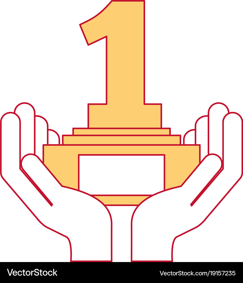 Hands human with number one trophy award Vector Image