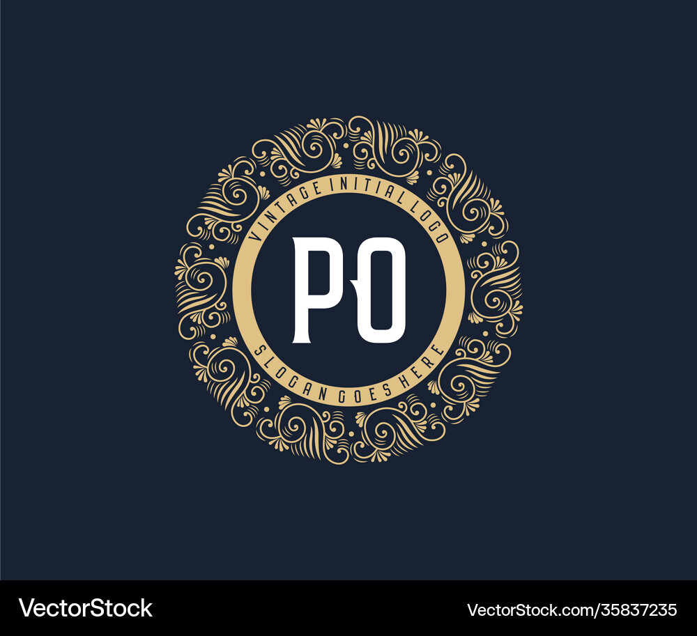 Initial po antique retro luxury victorian Vector Image