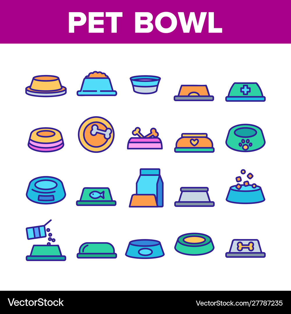 Pet bowl collection elements icons set Royalty Free Vector