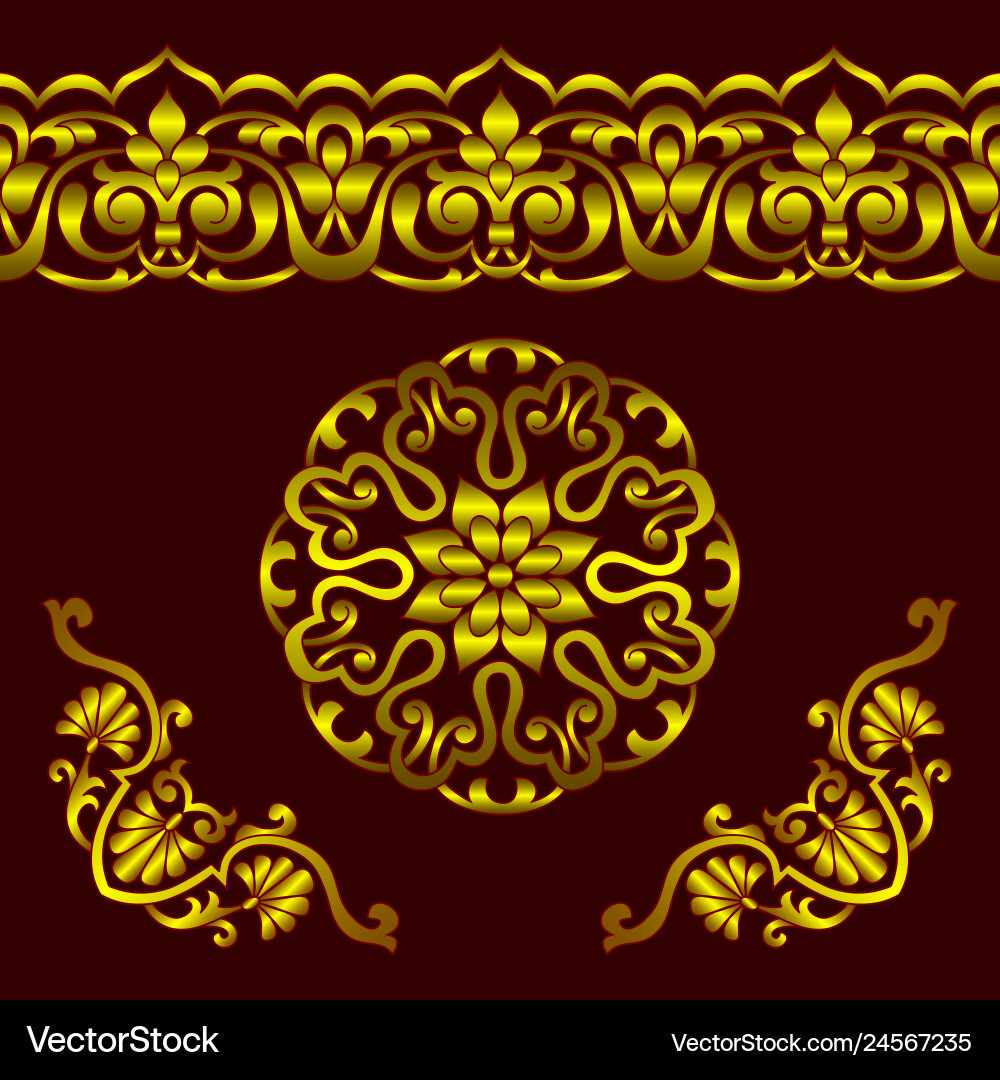 Set golden patterns in ethnic national Royalty Free Vector