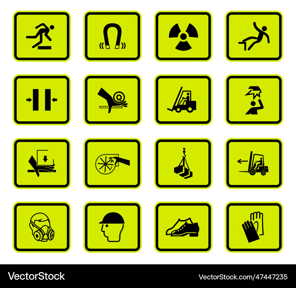 Warning hazard symbols labels sign isolated Vector Image