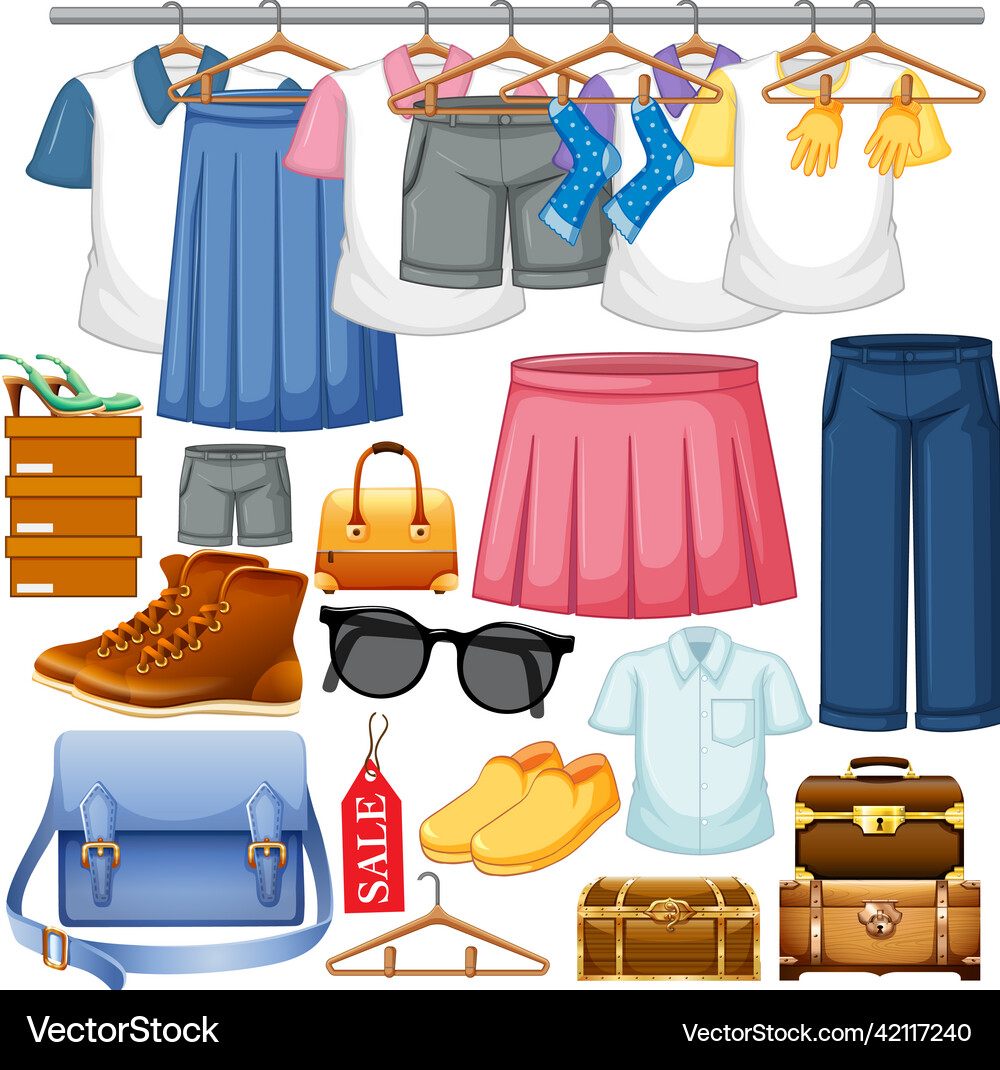 A set of different cloth on white background Vector Image
