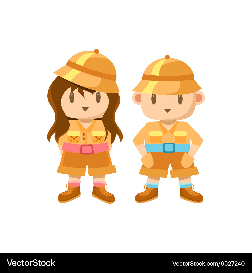 Boy And Girl Dressed As Jungle Explorers Vector Image