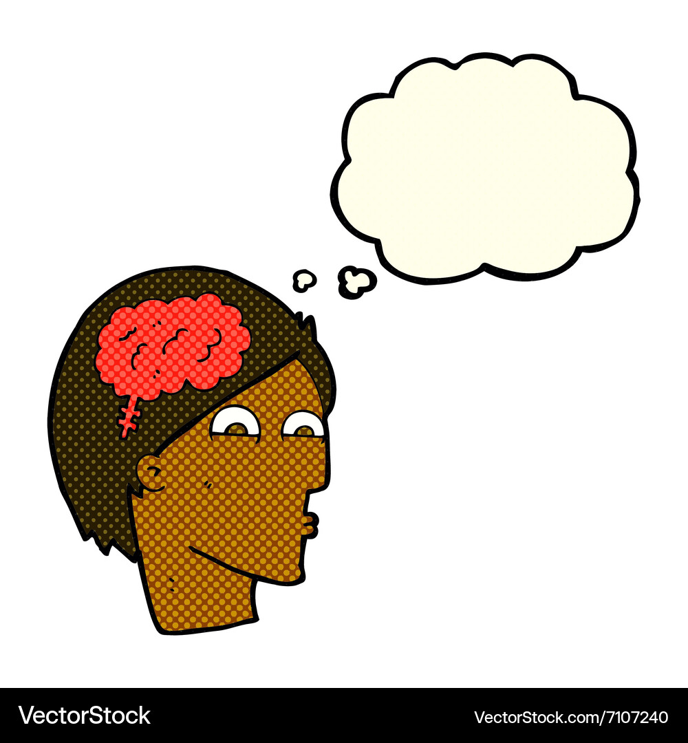 Cartoon head with brain symbol thought bubble Vector Image
