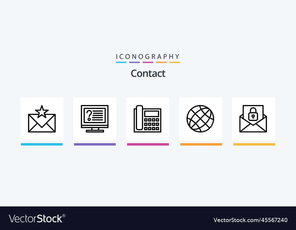 Contact line 5 icon pack including us Royalty Free Vector