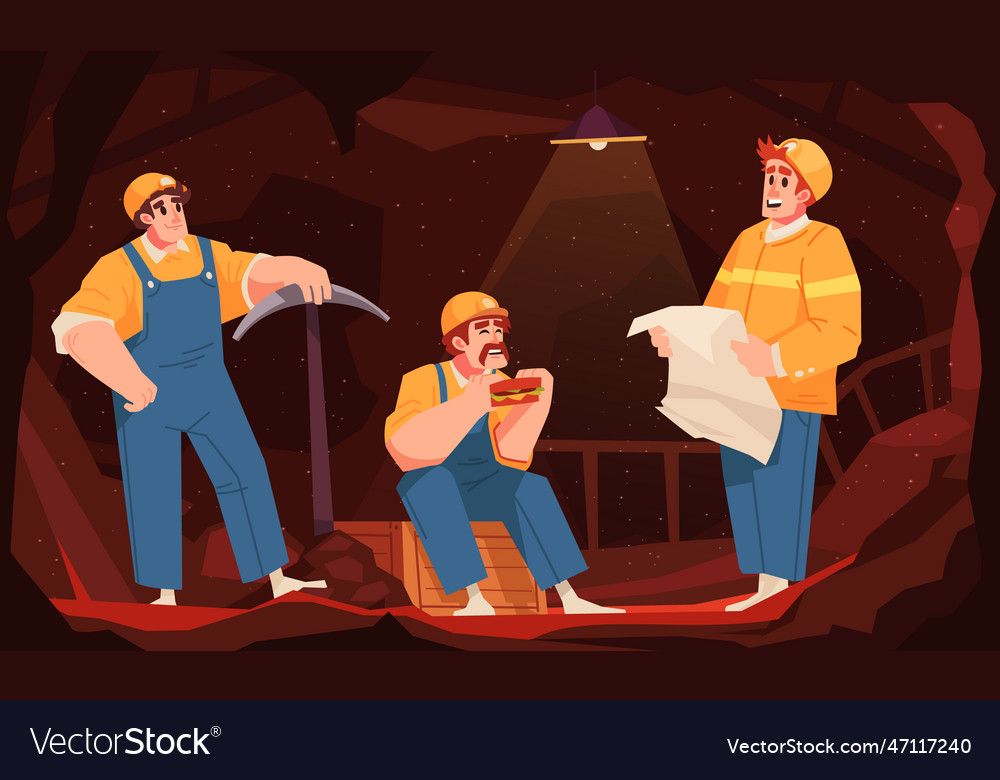 Flat colored mining composition Royalty Free Vector Image