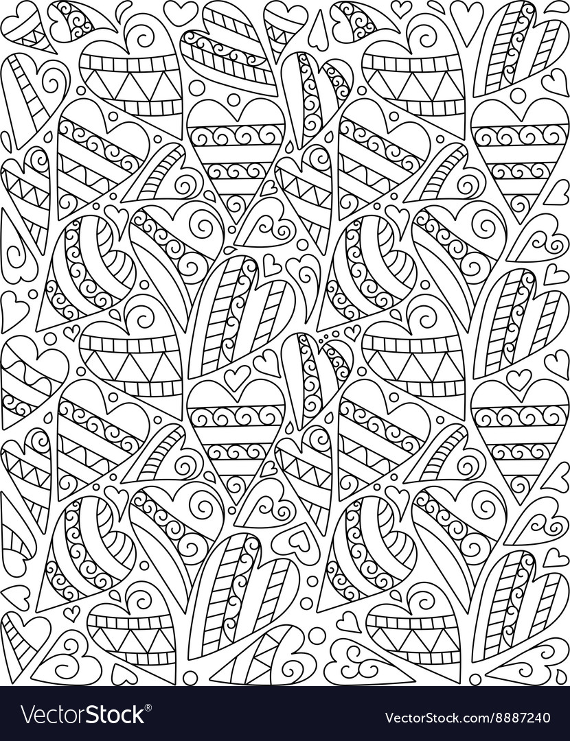 Hand drawn hearts coloring page doodle Royalty Free Vector