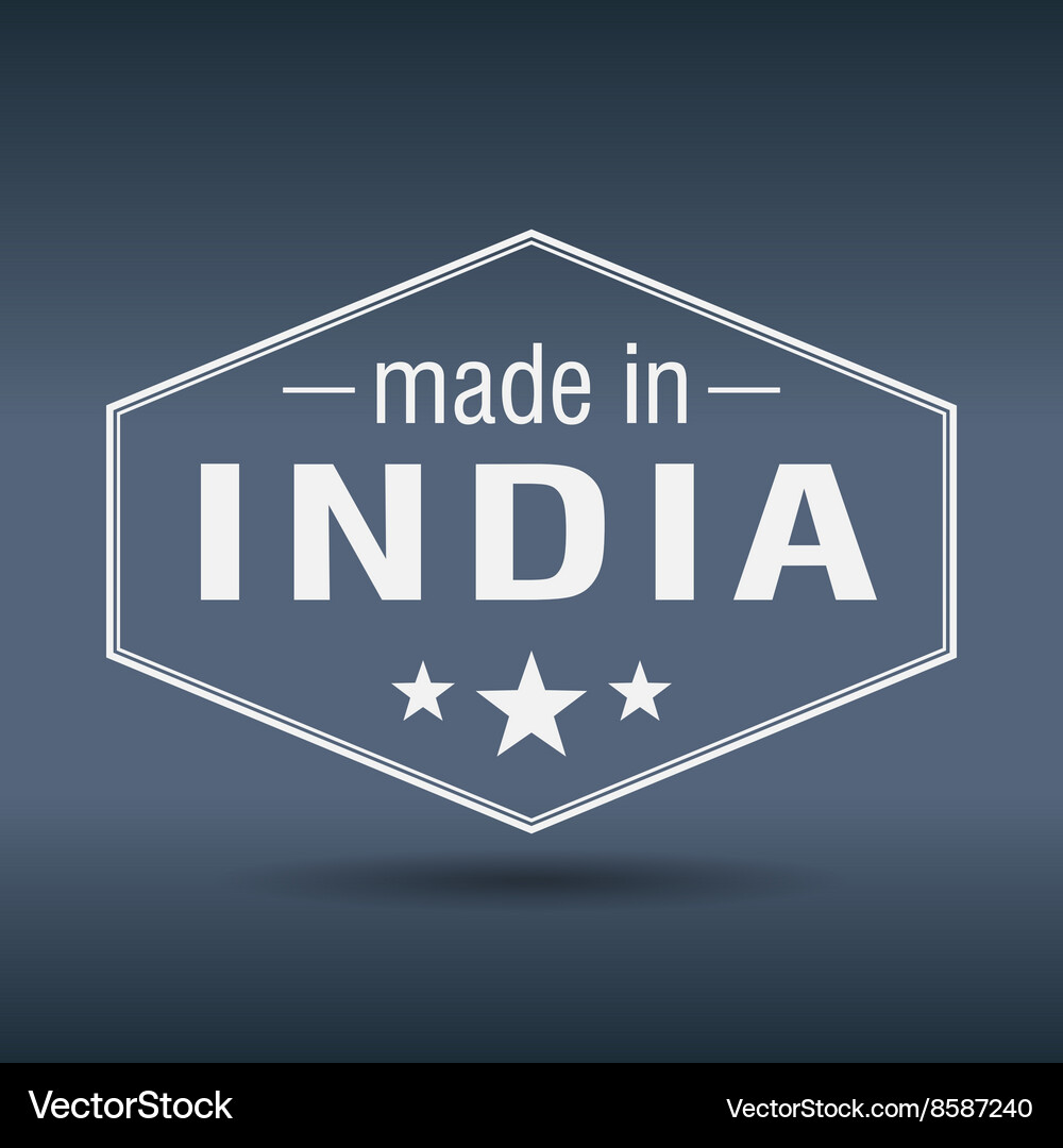 Made in india hexagonal white vintage label Vector Image