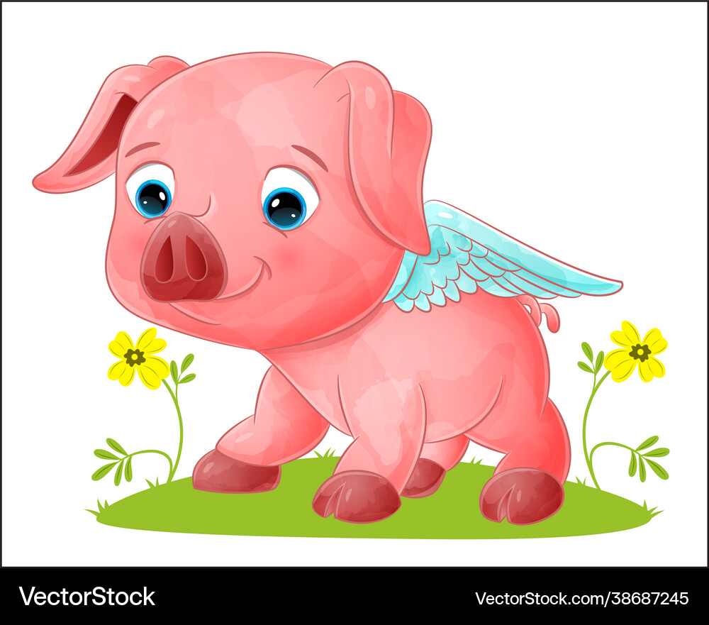 Big angel pig is crawling and posing Royalty Free Vector