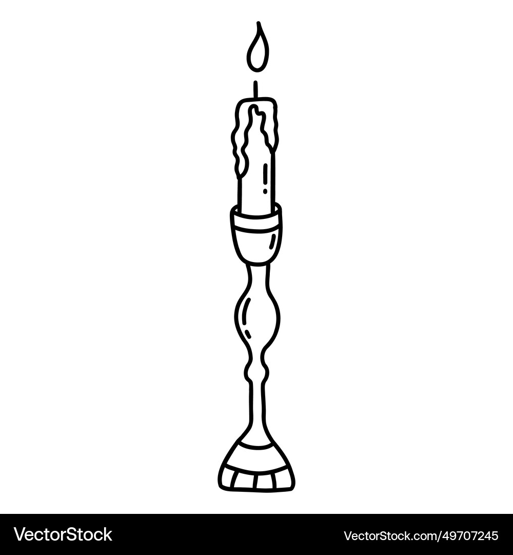 Burning candle in antique candlestick doodle Vector Image