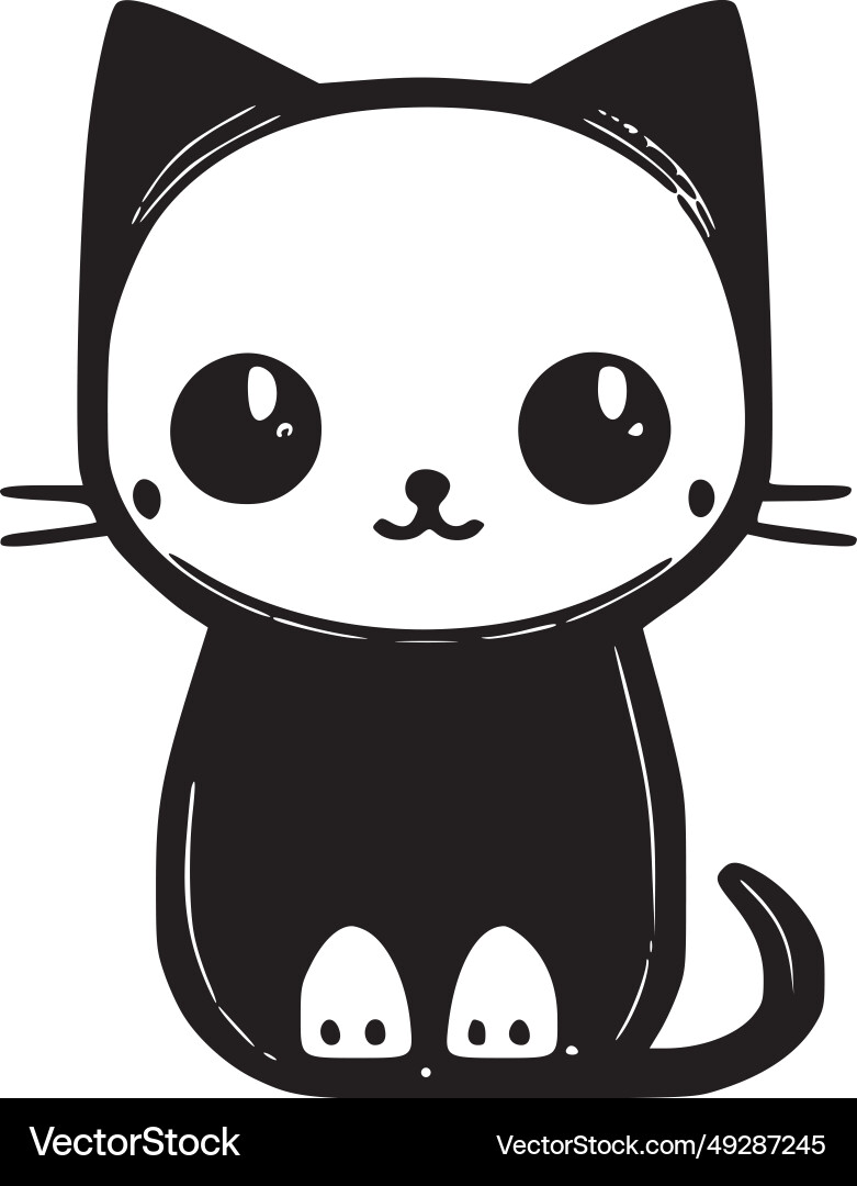 Cute cat - black and white isolated icon Vector Image