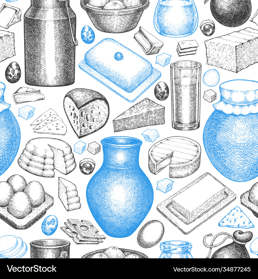 Farm food seamless pattern hand drawn dairy Vector Image