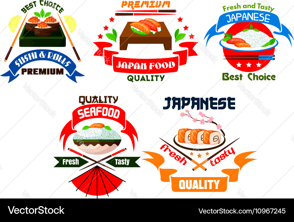 Japanese food restaurant emblems Royalty Free Vector Image