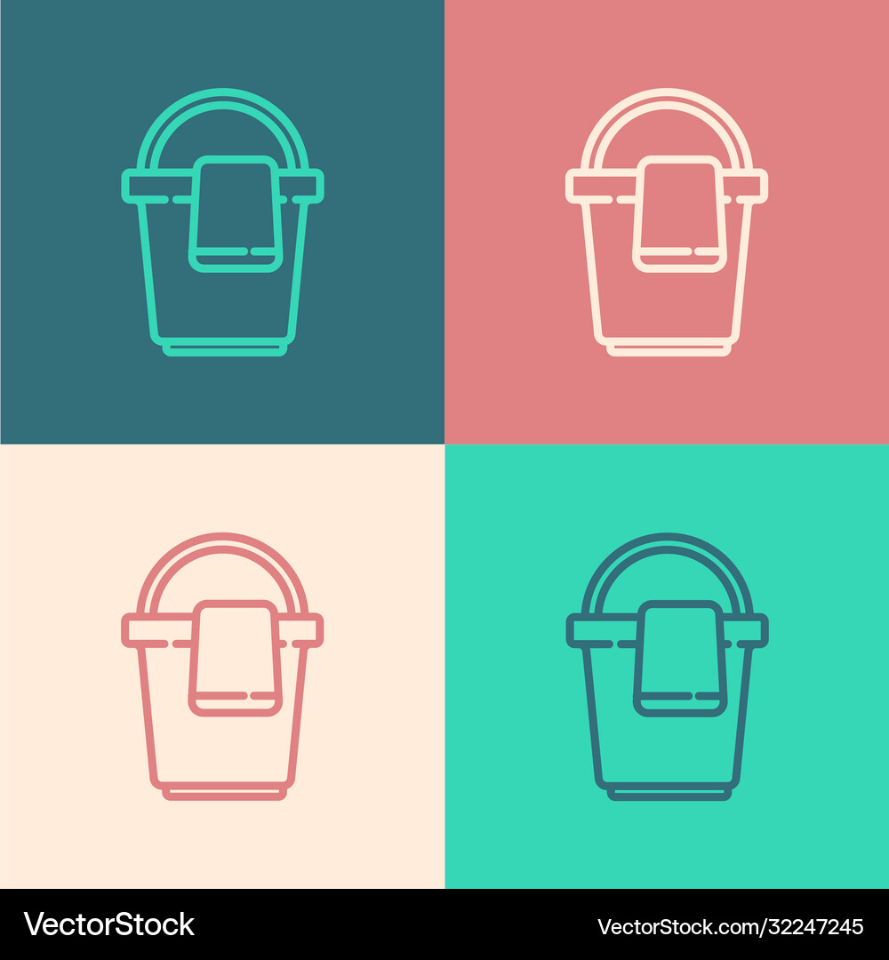 Pop art line bucket with rag icon isolated Vector Image