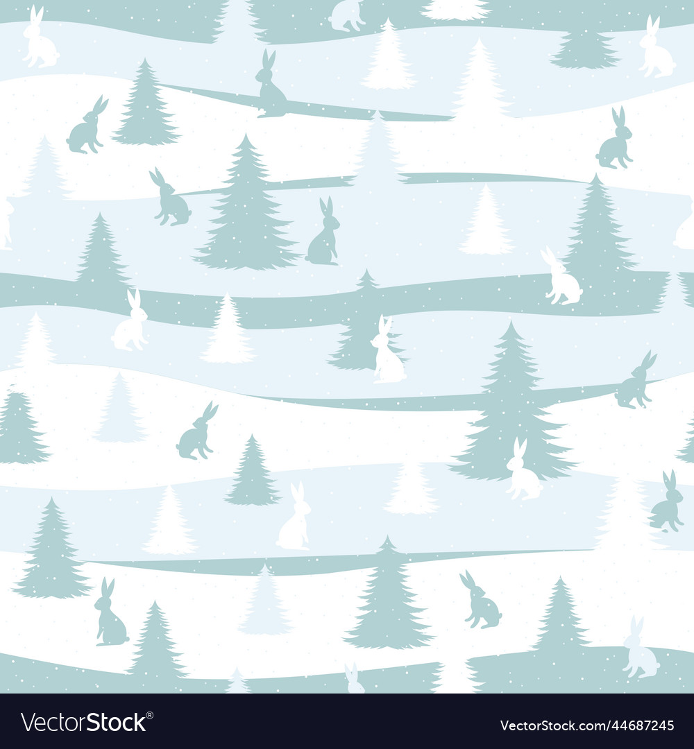 Seamless pattern with christmas trees and hares Vector Image
