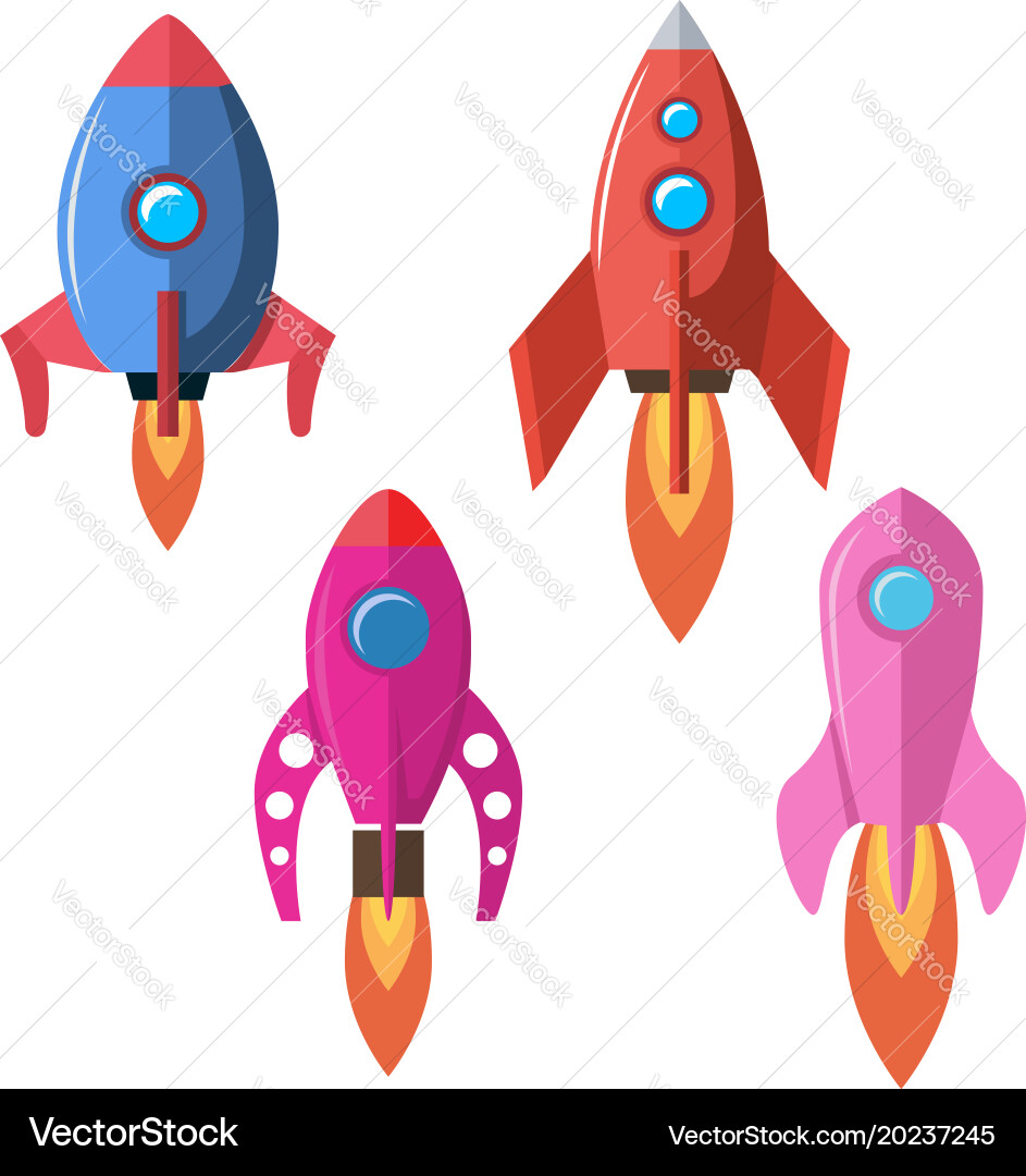 Set of flat style rocket isolated on white Vector Image