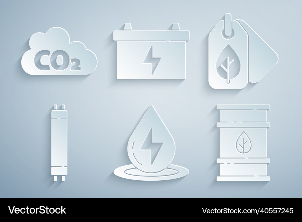 Set water energy tag with leaf fluorescent lamp Vector Image