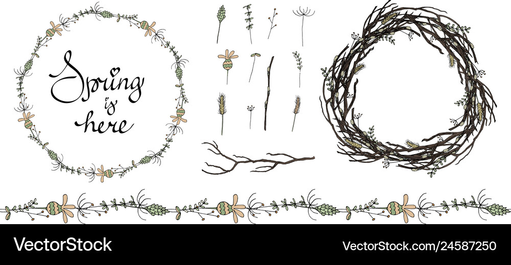 Big set of spring floral elements Royalty Free Vector Image