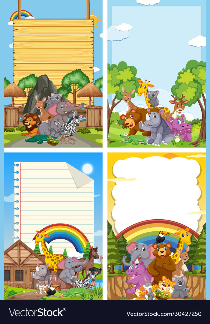 Border template design with many wild animals Vector Image