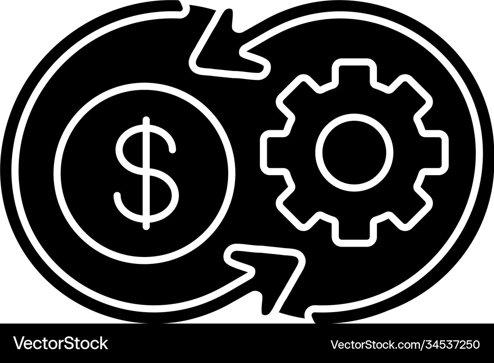 Cost synergy black glyph icon Royalty Free Vector Image