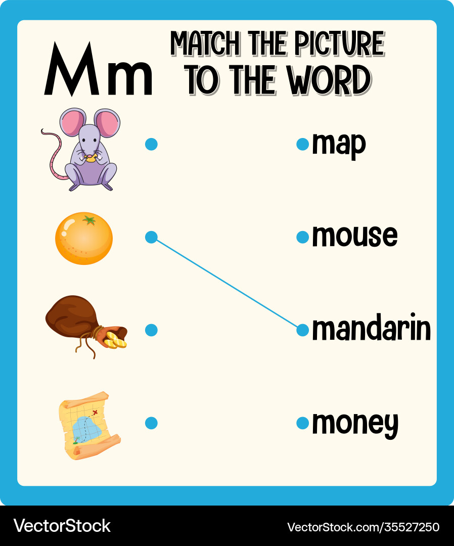 Match picture to word worksheet Royalty Free Vector Image