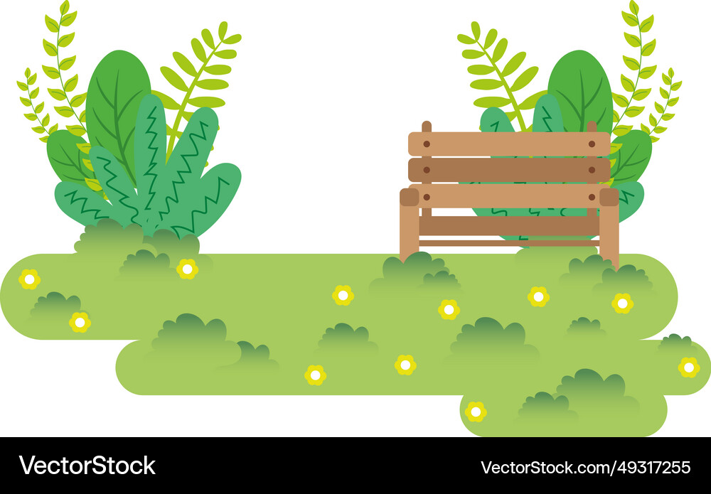 Cute park garden with a bench Royalty Free Vector Image