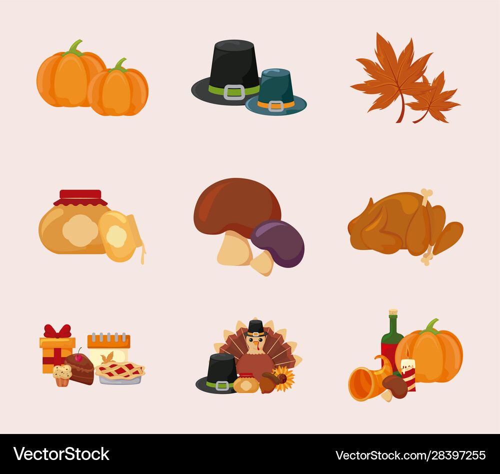 Happy thanksgiving day icon set design Royalty Free Vector