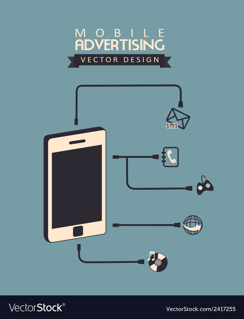 Mobile advertising over blue background Royalty Free Vector