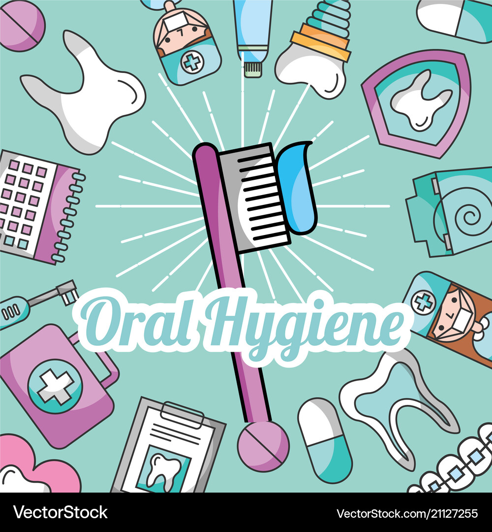 Oral hygiene brushing paste dental care Royalty Free Vector