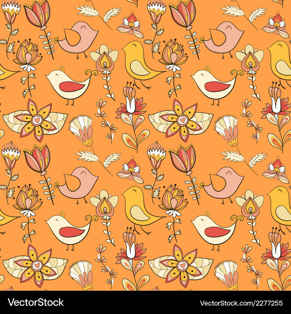 Seamless texture with flowers and birds Royalty Free Vector