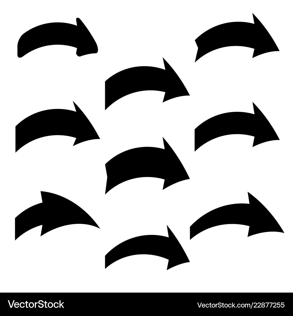 Set of nine black various arrows Royalty Free Vector Image