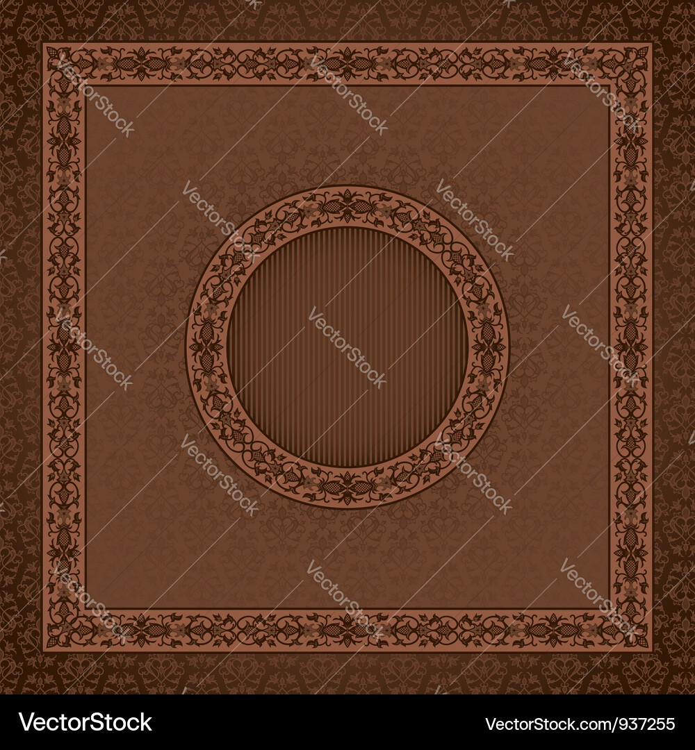 Vintage square card on damask seamless background Vector Image