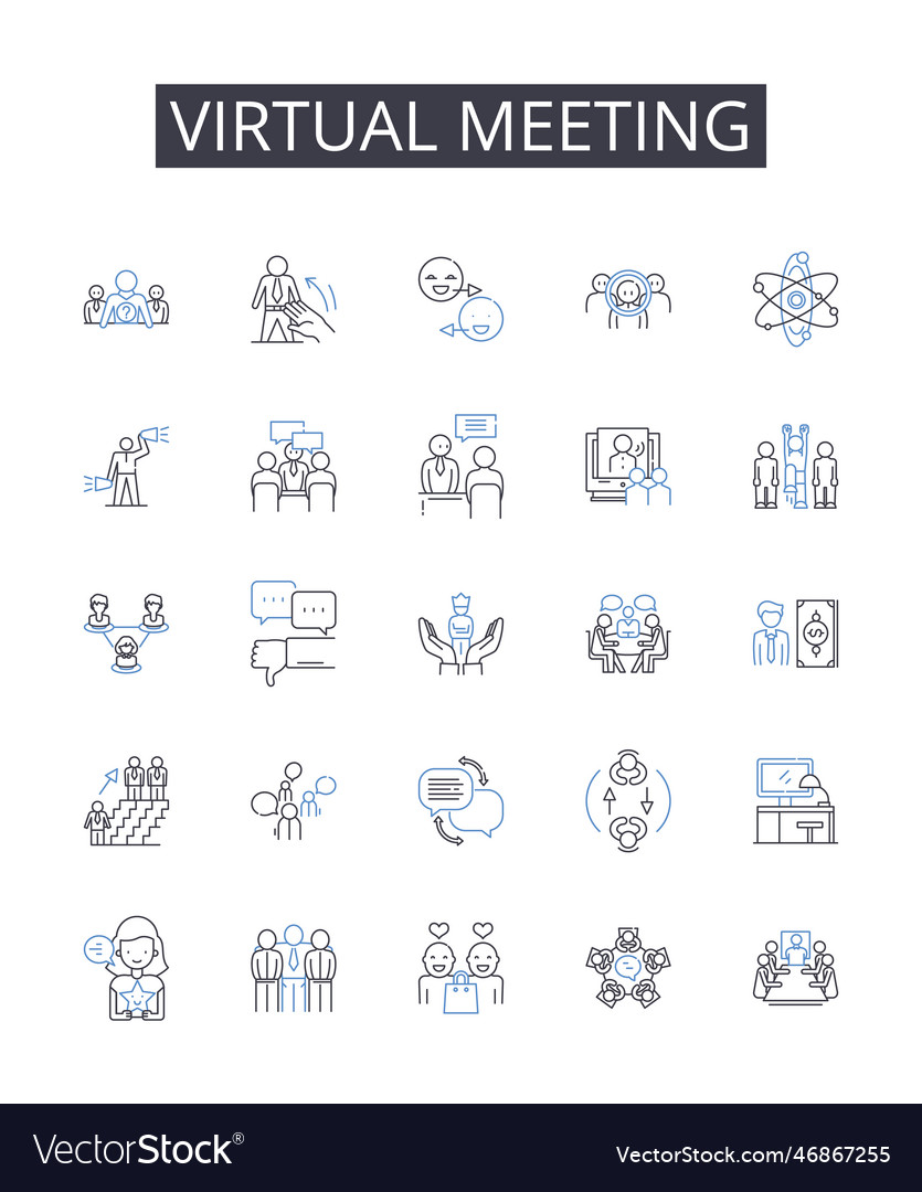 Virtual meeting line icons collection online Vector Image