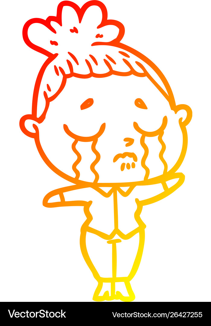 Warm gradient line drawing cartoon crying woman Vector Image