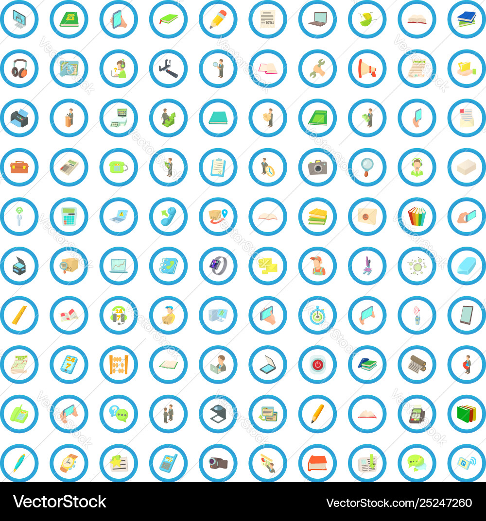 100 work space icons set cartoon style Royalty Free Vector