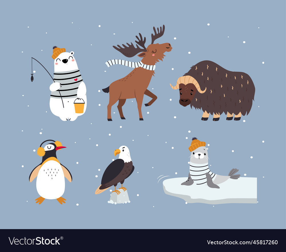 Cute arctic animal from northern pole set Vector Image