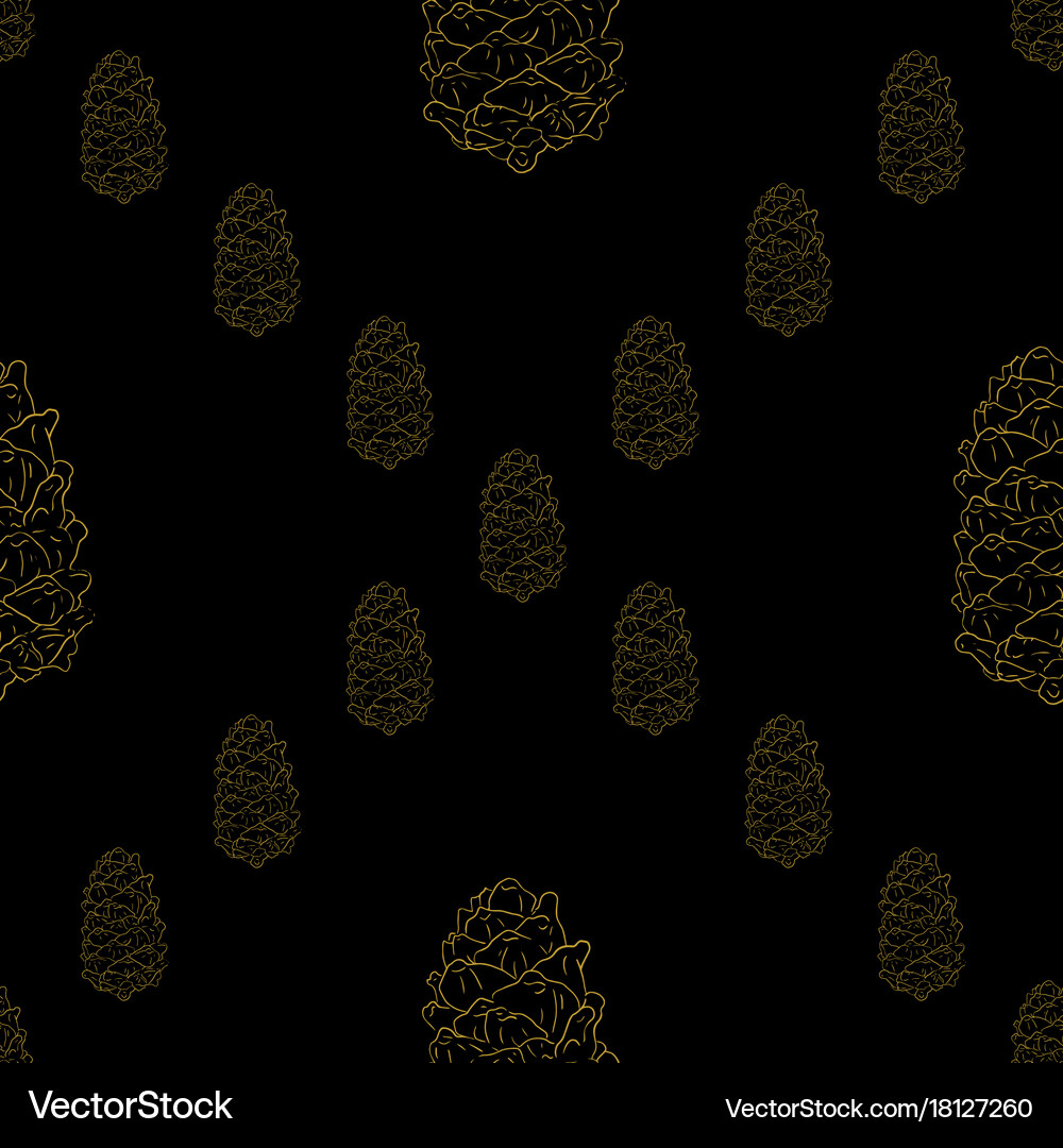 Golden fir cones decor seamless pattern Royalty Free Vector