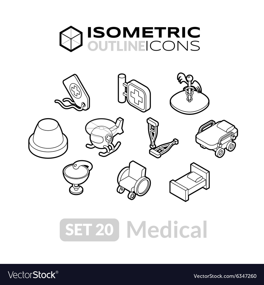 Isometric outline icons set 20 Royalty Free Vector Image