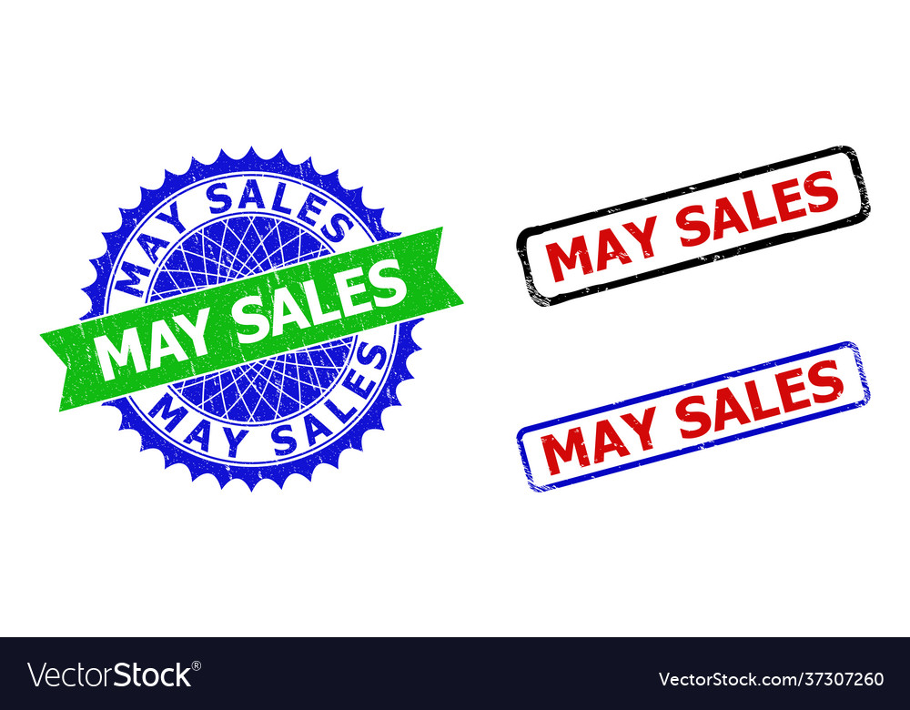 May sales rosette and rectangle bicolor seals Vector Image