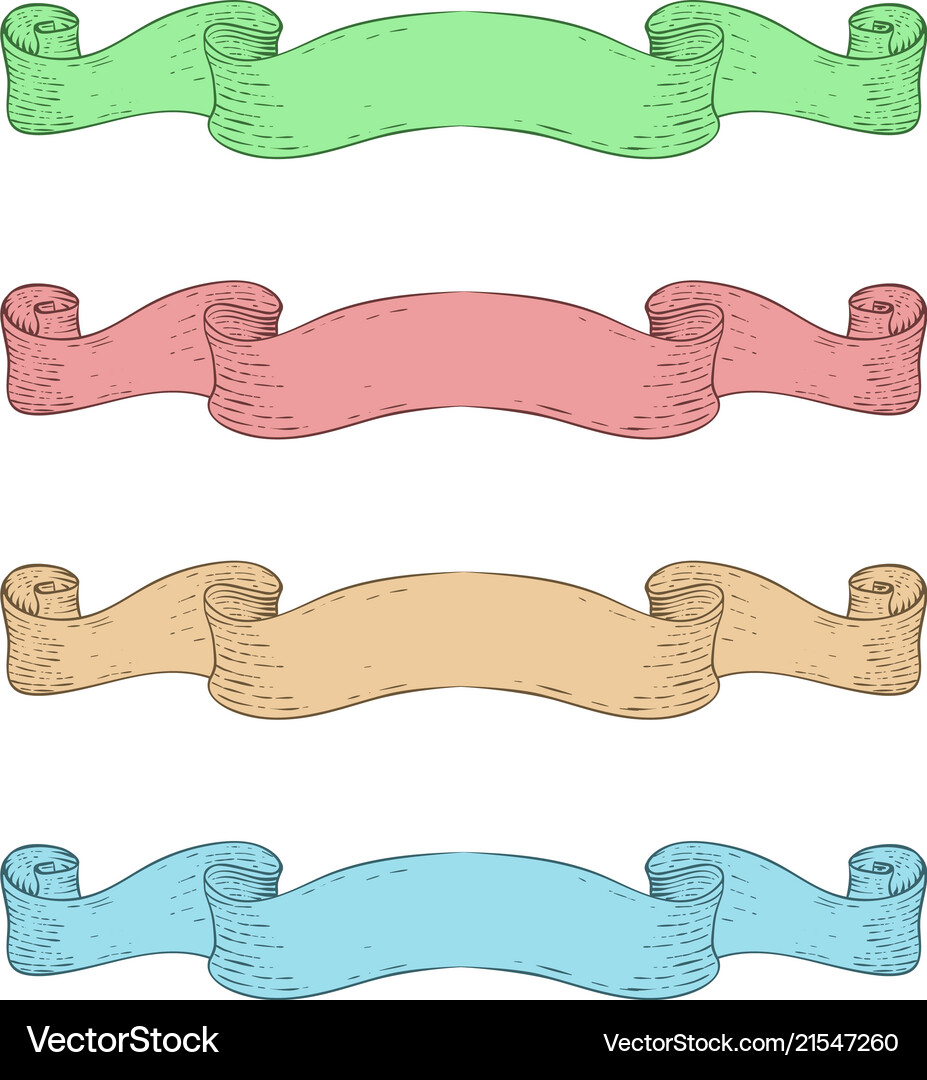 Ribbon banner scrolls hand drawn colored sketch Vector Image