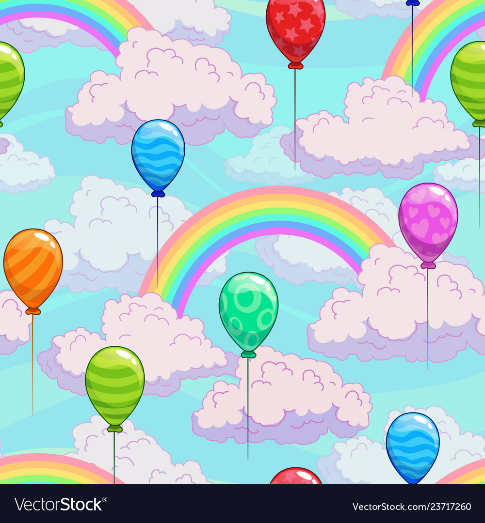 Seamless pattern with cartoon rainbows on the Vector Image